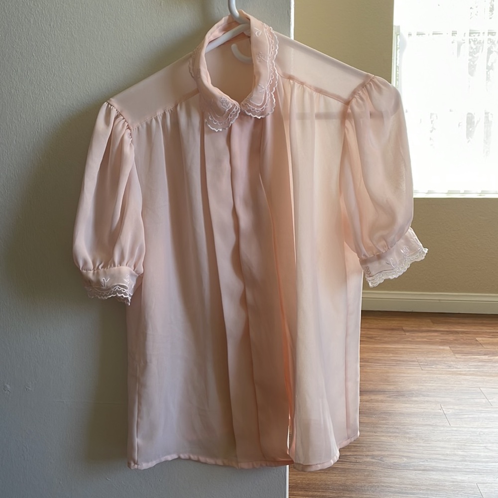 Beautiful Vintage Sheer Light Pink Button Up - Gem Beautiful Vintage Sheer Light Pink Button Up - Gem